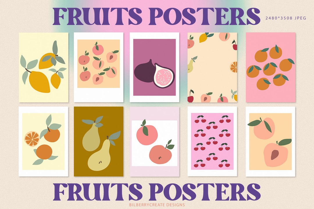 Fruits Poster, Fruit Market Print Set of 10, Fruit Poster, Wall Set ...