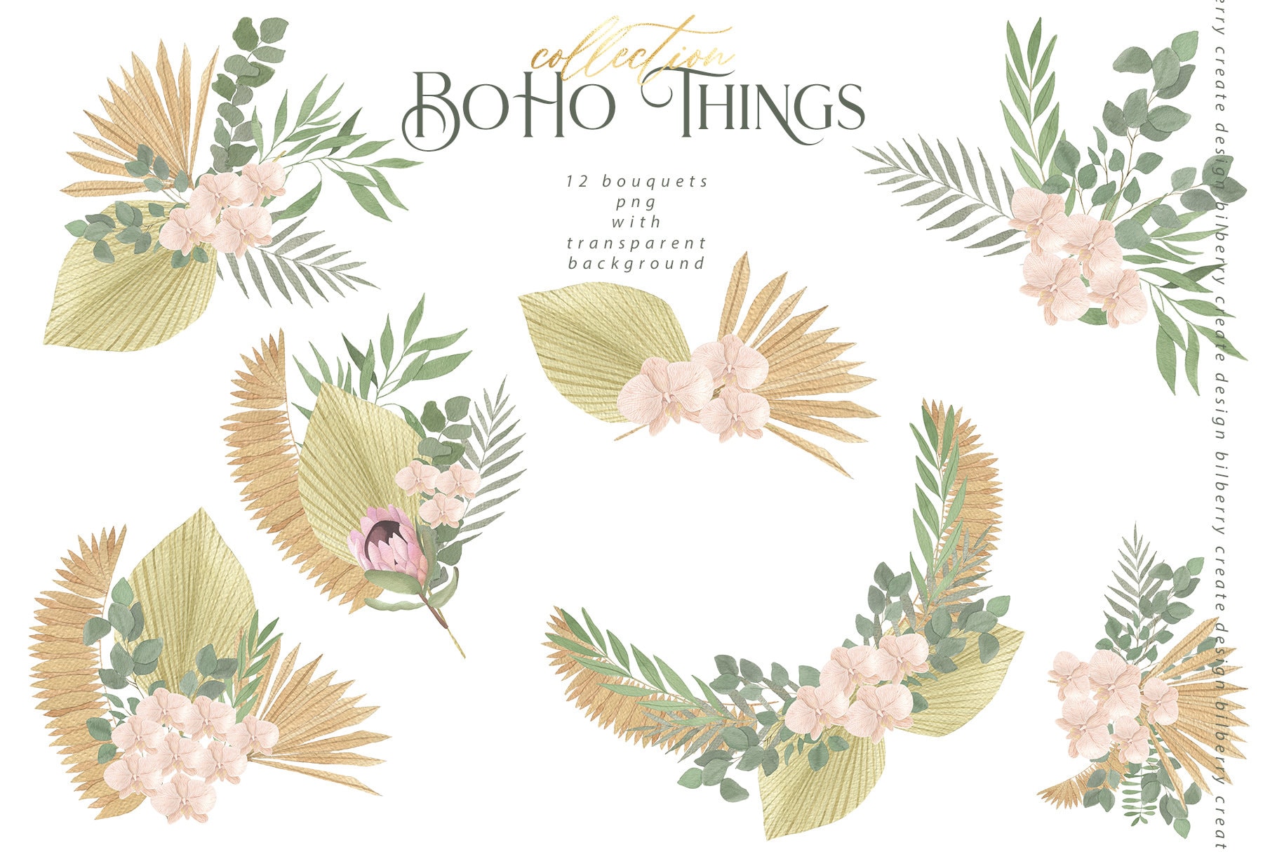 Boho Things Art Collection Watercolor Digital Clipart PNG Files-wedding ...