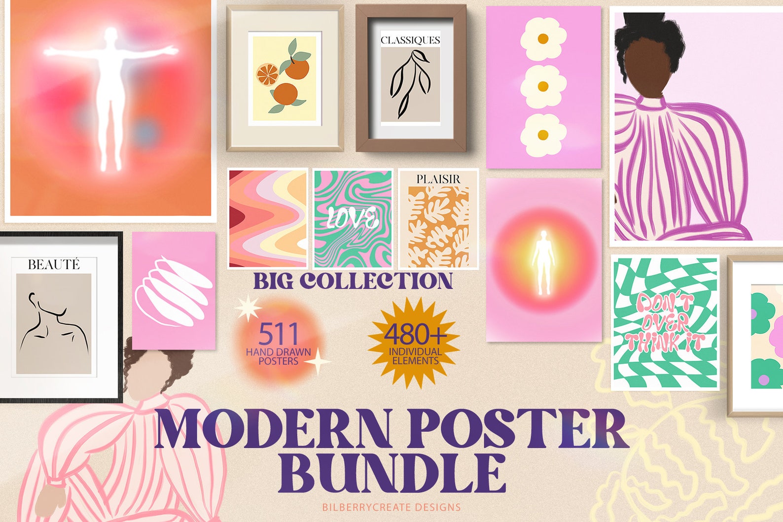 MODERN Poster Bundle, DIGITAL DOWNLOAD, Pastel Danish Decor, Trendy ...