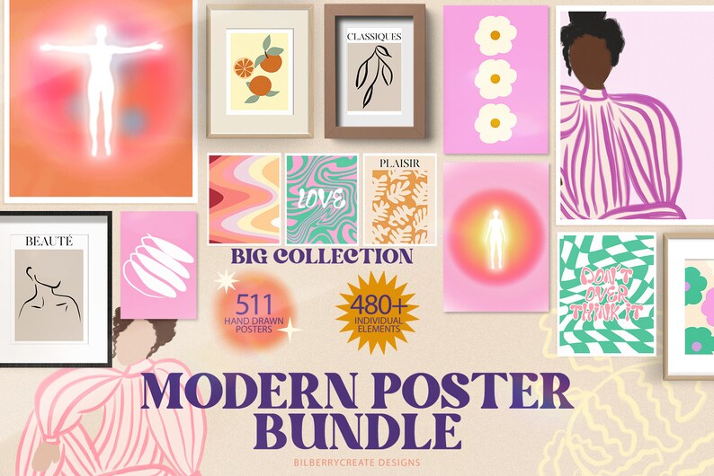 MODERN Poster Bundle, DIGITAL DOWNLOAD, Pastel Danish Decor, Trendy ...