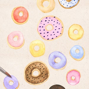 Watercolor Donuts Clipart, Sweet Bakery Food Clipart, Donut Birthday ...