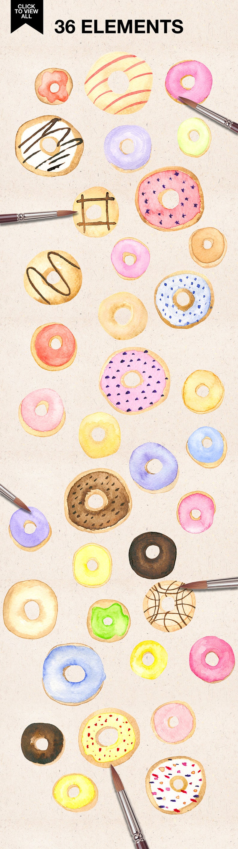 Watercolor Donuts Clipart, Sweet Bakery Food Clipart, Donut Birthday ...
