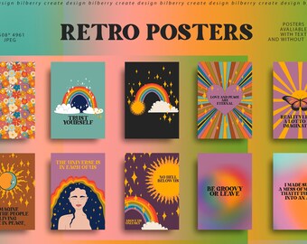 Happiness Summer Child Set 10 Posters Retro Groovy Print Groovy Poster ...