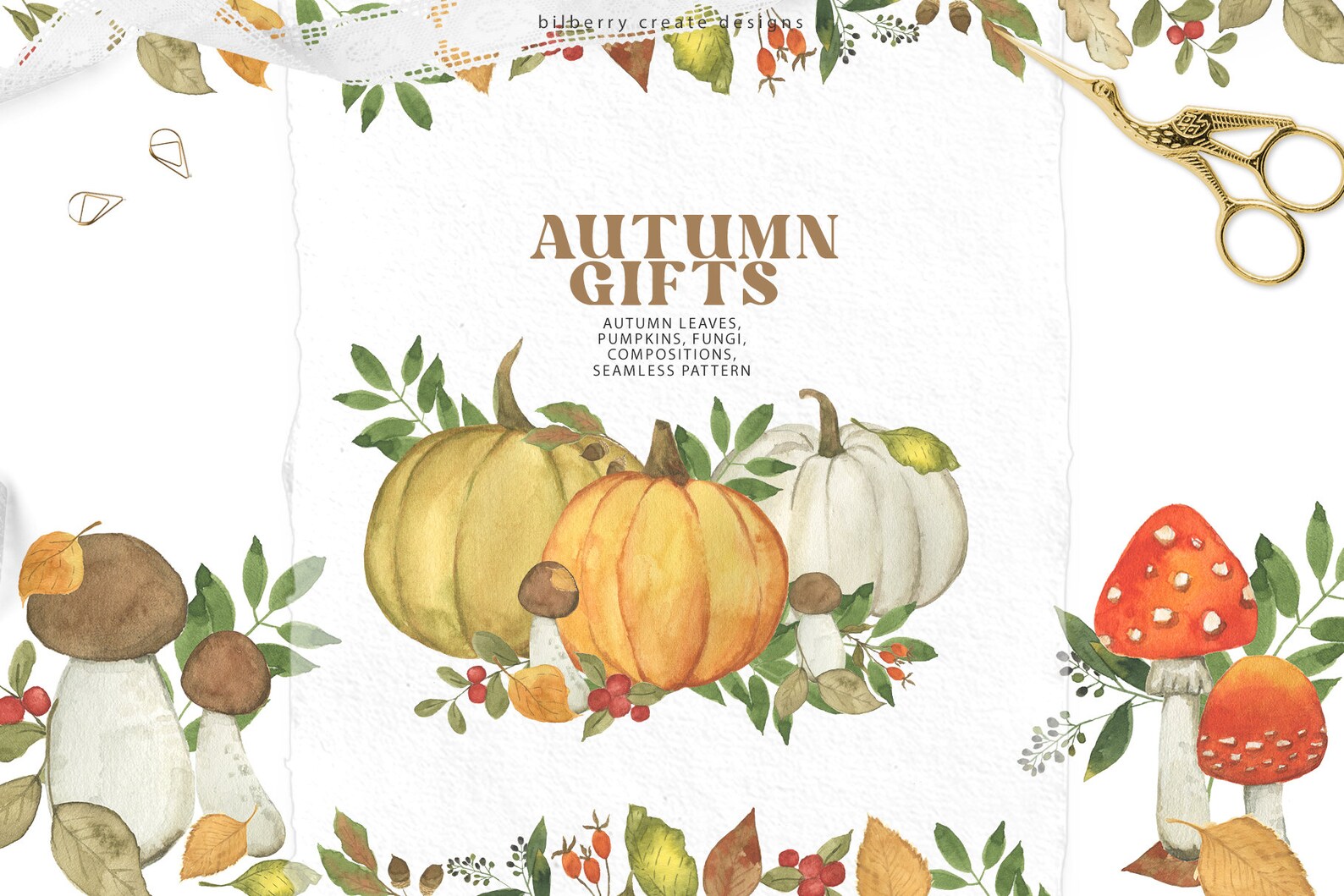 Watercolor Autumn Clipart Autumn Clip Art White Beige Orange - Etsy