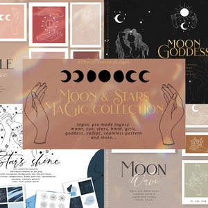 Moon and Stars Bundle-digital Stars Clipart-graphic Bundle celestial ...