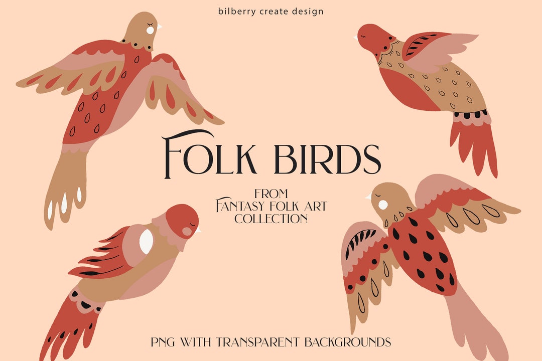 Fantasy Folk Art Clipart, Birds Clipart, Clip Art Birds, Clipart ...