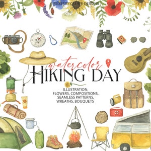 Hiking Day Big Clip Art Set, Camping, Summer Clipart, Travel Clipart ...