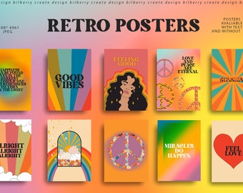 Happiness Summer Child Set 10 Posters Retro Groovy Print Groovy Poster ...