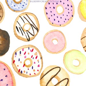 Watercolor Donuts Clipart, Sweet Bakery Food Clipart, Donut Birthday ...