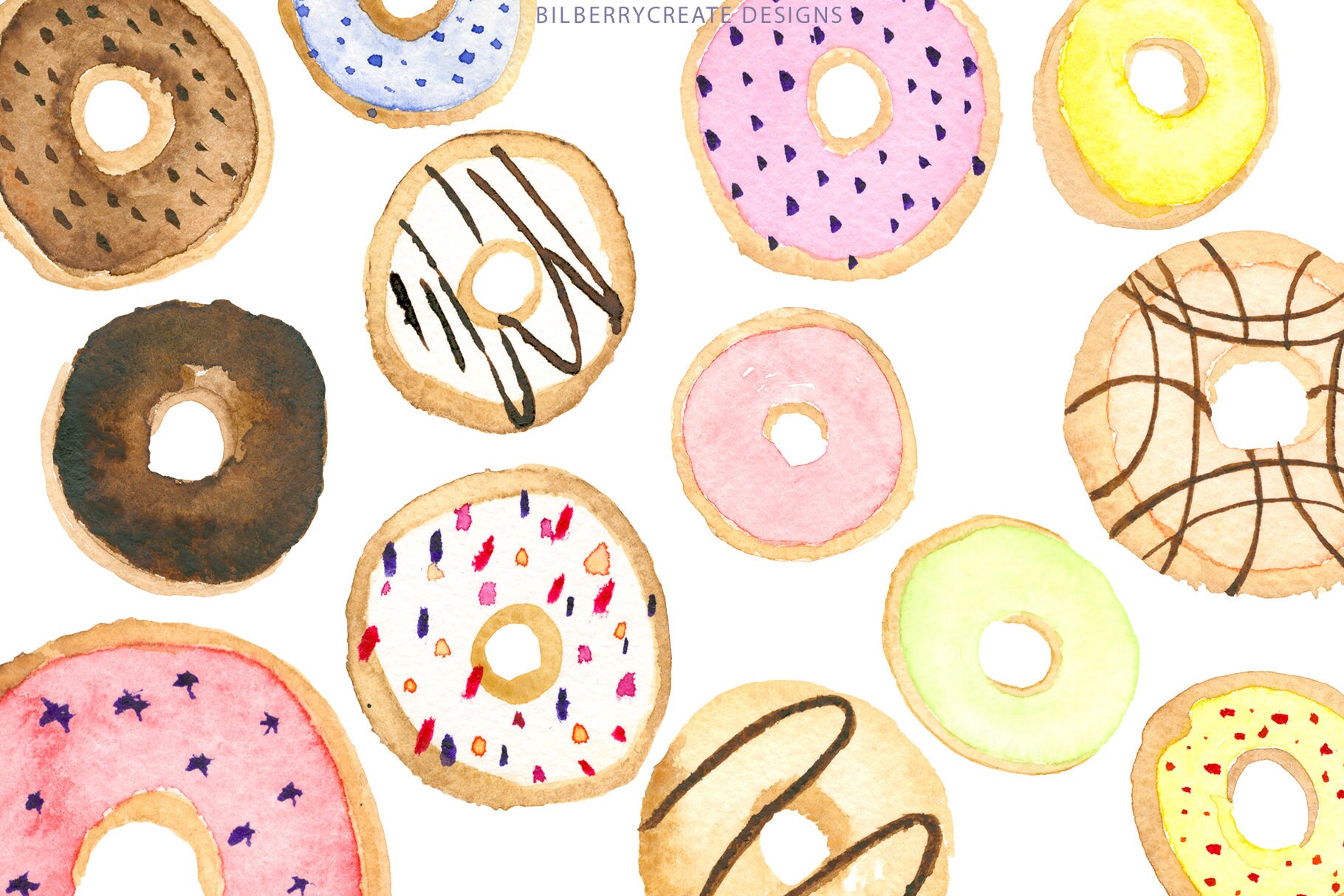 Watercolor Donuts Clipart, Sweet Bakery Food Clipart, Donut Birthday ...