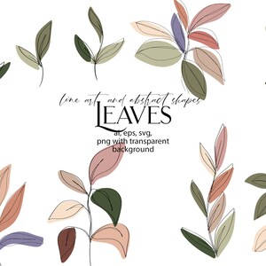 Set of 9 Abstract Leaves Leaf Line Art Drawing, Natural Line Art ...