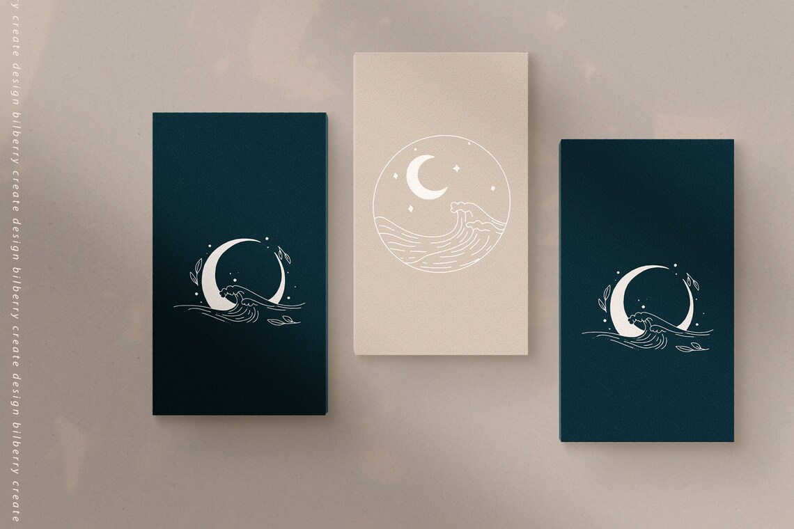 Moon Wave Art Logo Set, Wave SVG, Ocean Clipart, Moon Line Art, Digital ...