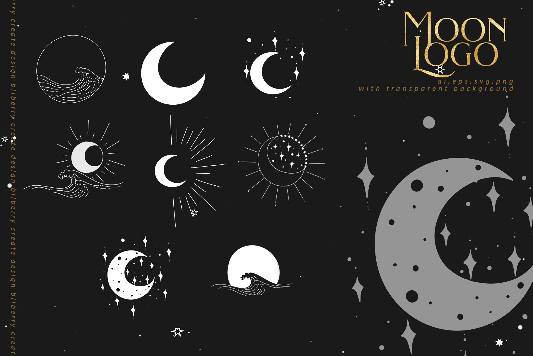 Moon Goddess Vol.2, Moon Wave Art Logo Set, Wave SVG, Ocean Clipart ...