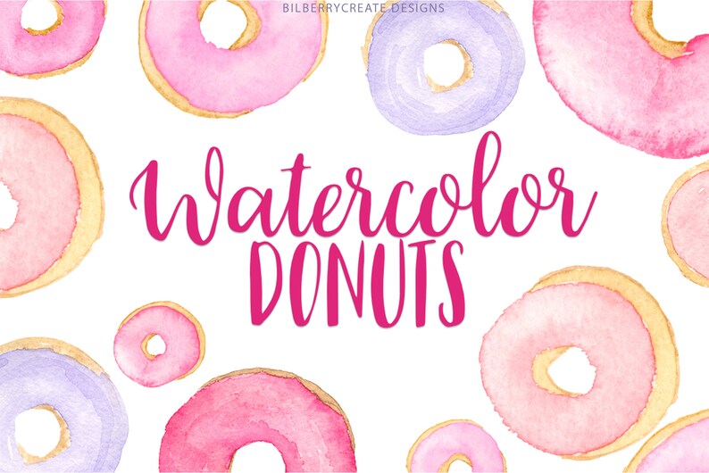Watercolor Donuts Clipart, Sweet Bakery Food Clipart, Donut Birthday ...