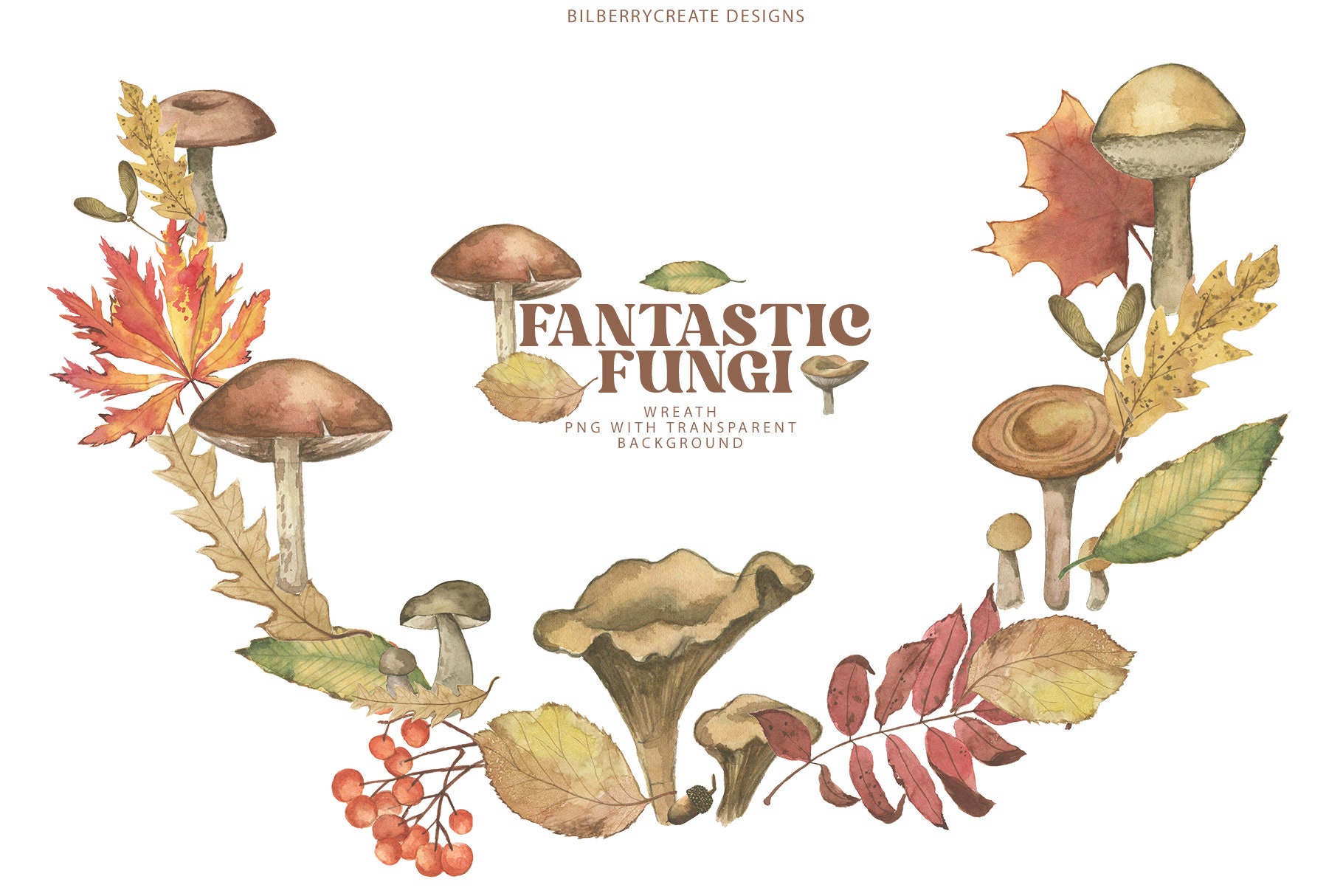 Watercolour Fall FUNGI Wreath, Fall Forest Frame Clipart, Autumn ...