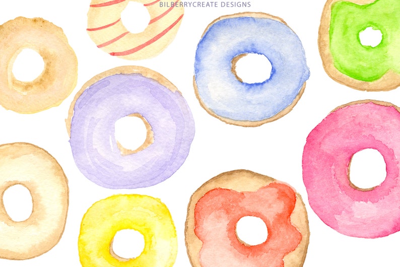 Watercolor Donuts Clipart, Sweet Bakery Food Clipart, Donut Birthday ...