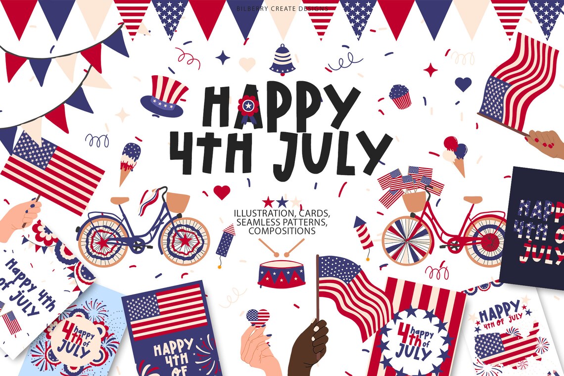 Happy 4th of July Clipart Svg Bundle Download,independence Day Clipart ...