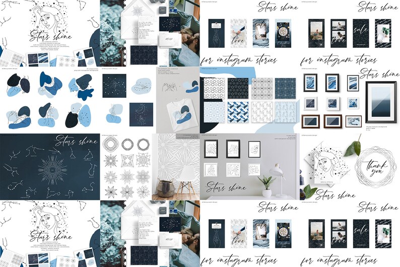 Moon and Stars Bundle-digital Stars Clipart-graphic Bundle celestial ...