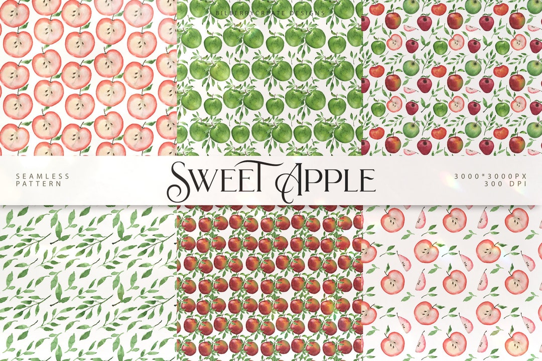 Watercolor Apples Digital Paper Apple Seamless Pattern Fruit - Etsy