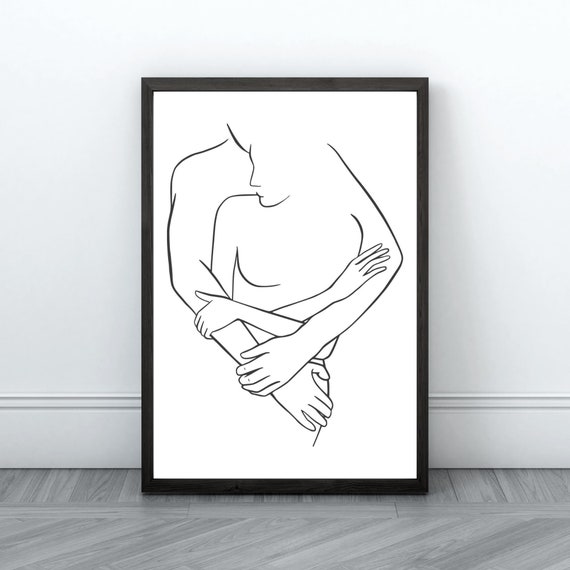 Couple Hug Minimalist Line Drawing Wall Art Printable - Etsy