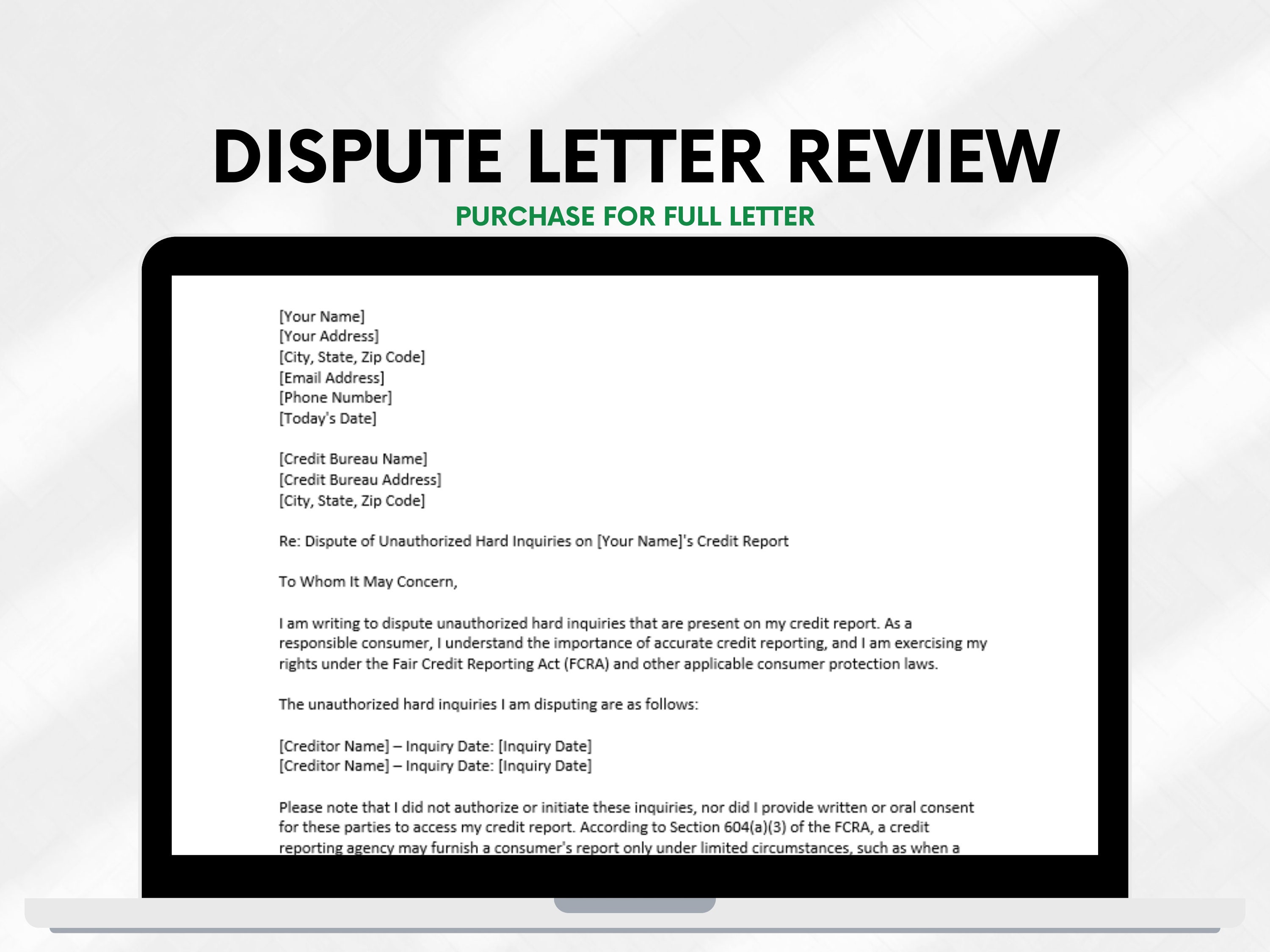 Hard Inquiry Removal Credit Dispute Letter Template DIY Credit Repair