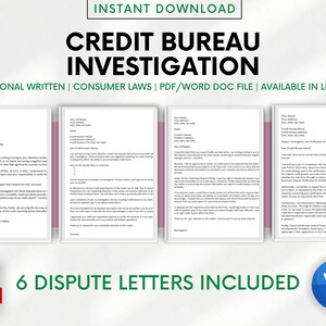 Credit Bureau Investigation Credit Dispute Letter Template | Factual ...
