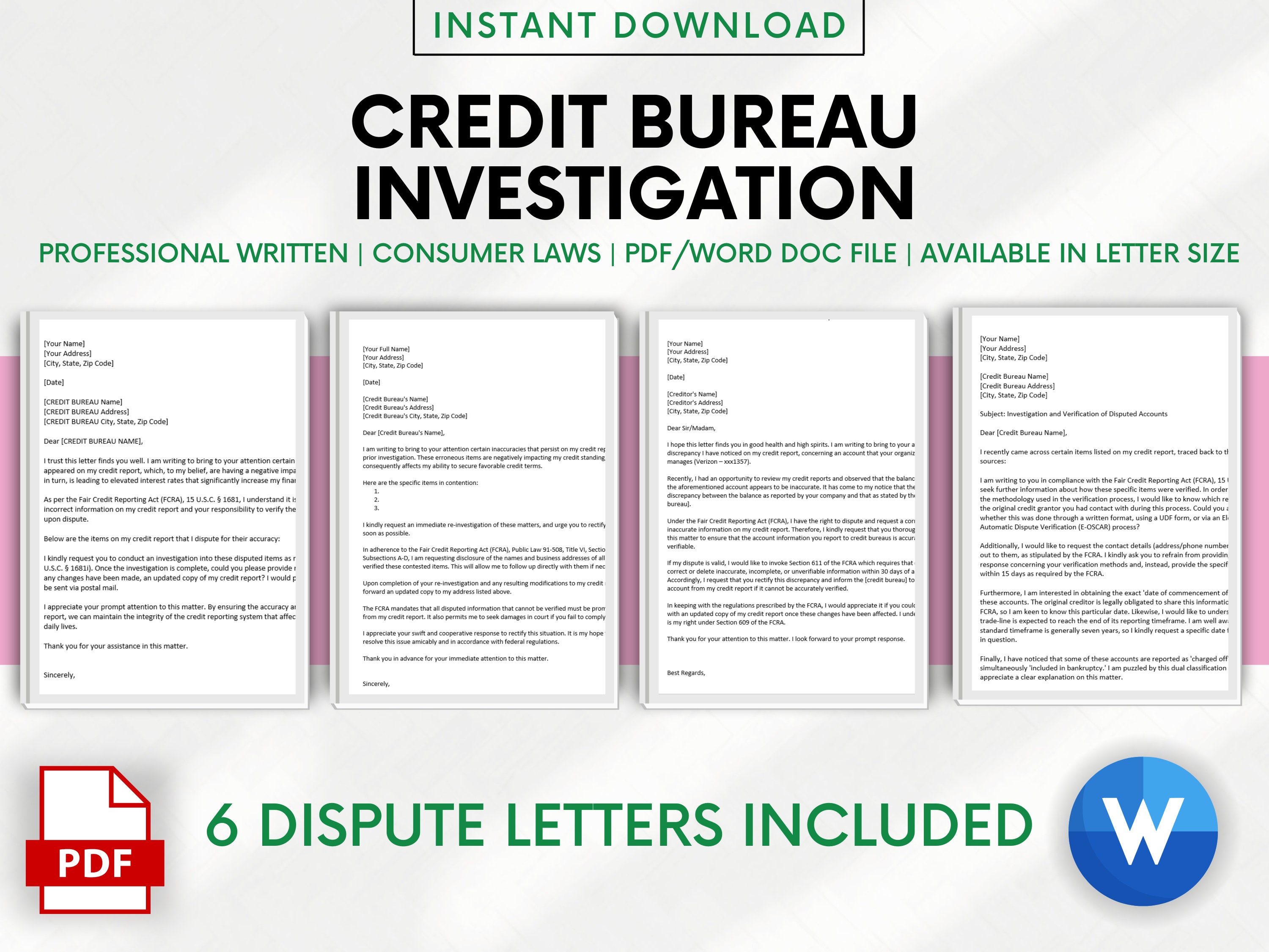 Credit Bureau Investigation Credit Dispute Letter Template | Factual ...
