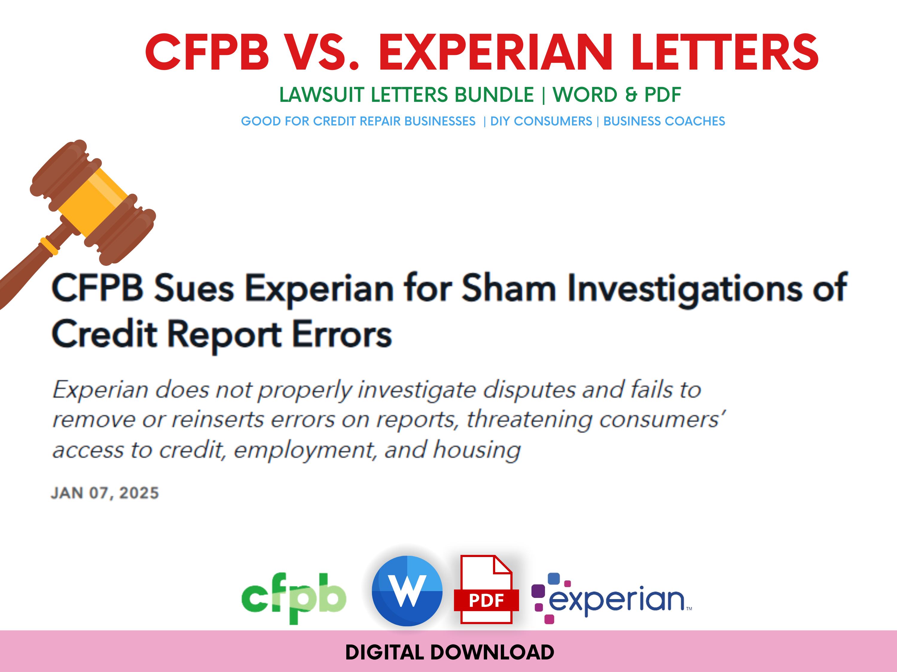 CFPB Vs EXPERIAN Lawsuit Letter Bundle, Credit Repair Letter Templates ...