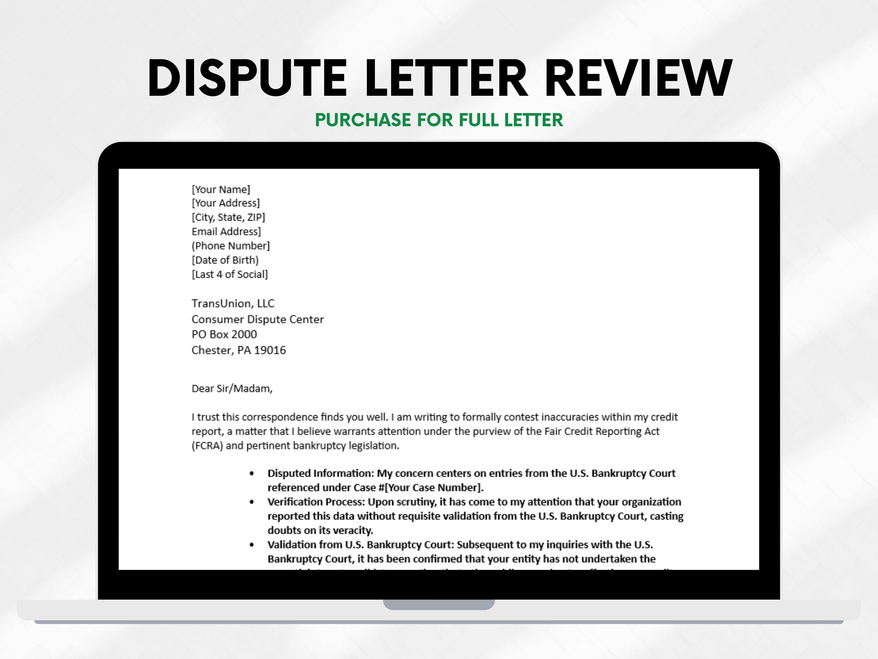 Advance Bankruptcy Removal Dispute Letter Template: DIY Credit Repair ...