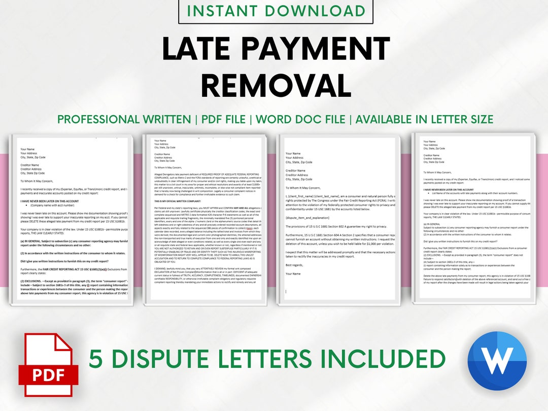 Late Payment Removal Letter Template: DIY Credit Repair (PDF & Word) - Etsy