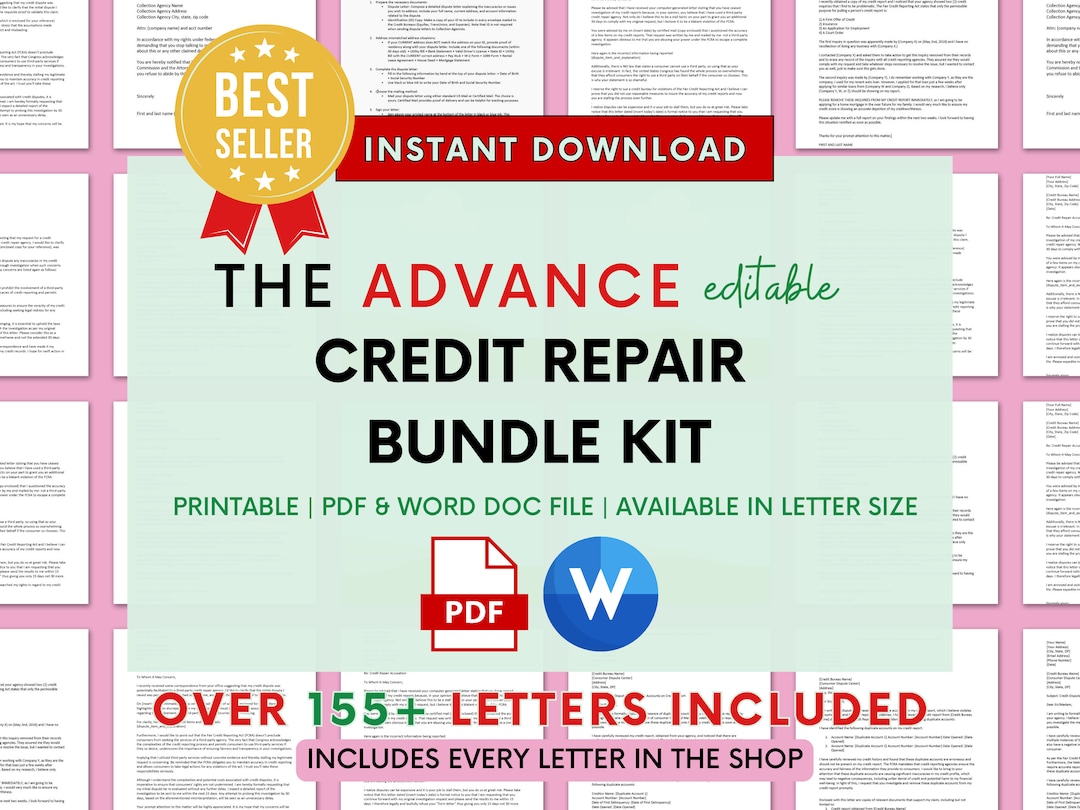 Advance Credit Repair Letter Template Bundle: 155+ DIY Editable Letters ...