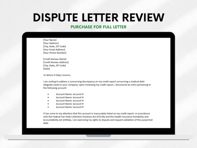 Advance Medical Bill Debt Dispute Letter Template: HIPAA, DIY Credit ...