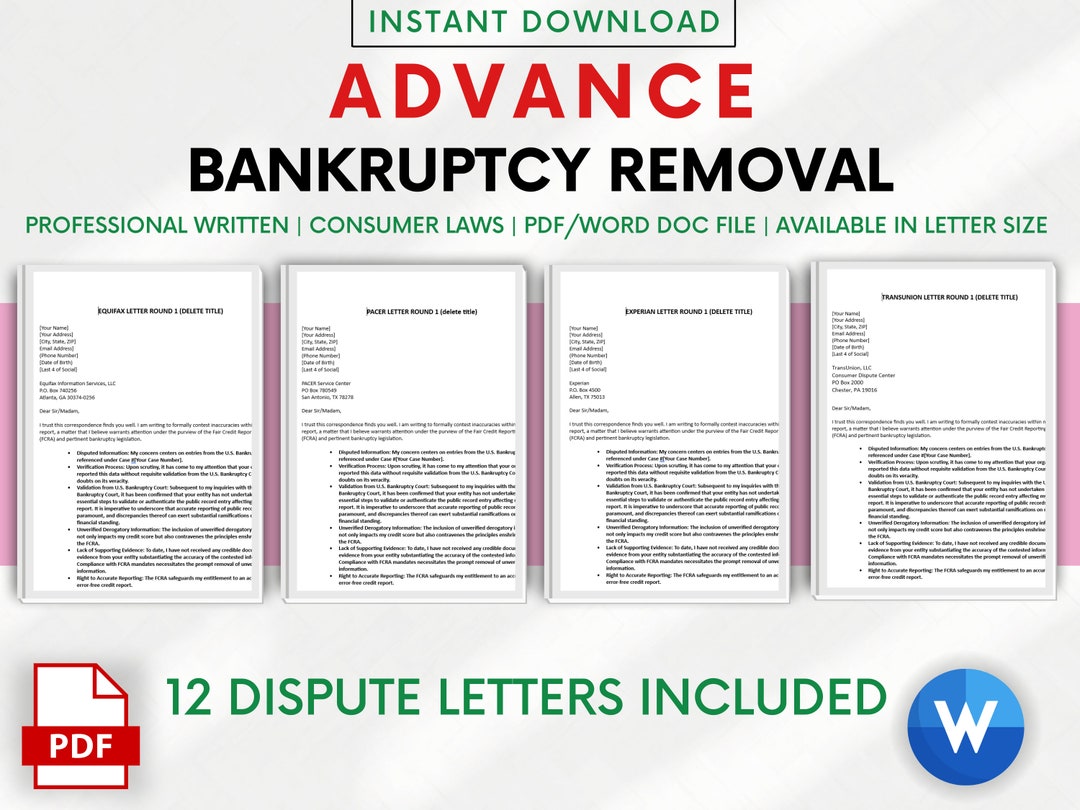 Advance Bankruptcy Removal Dispute Letter Template, DIY Credit Repair ...
