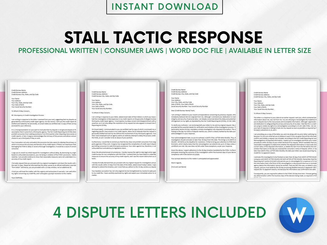 Stall Tactic Response Credit Dispute Letters Template Credit - Etsy ...