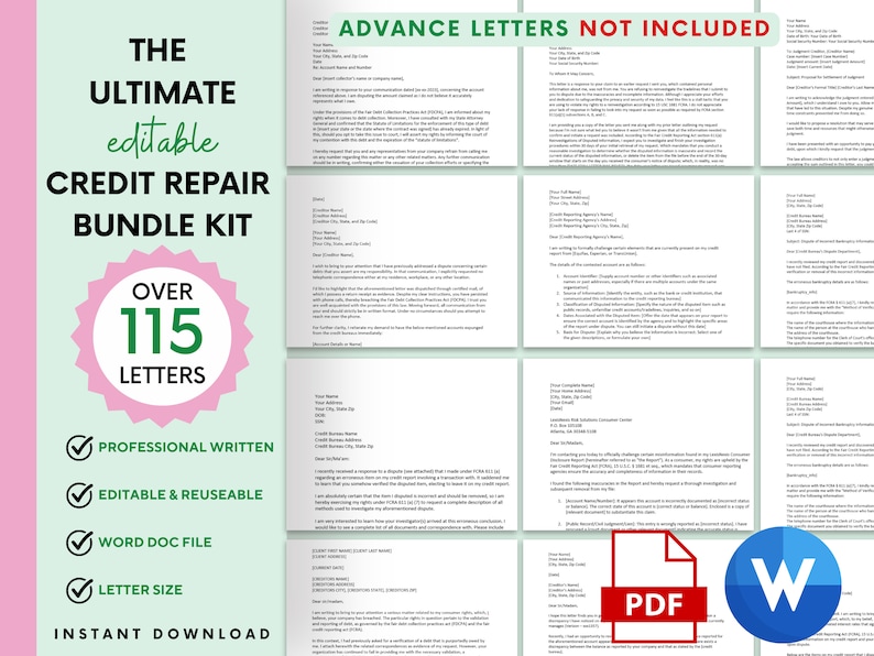 Credit Repair Letter Template Bundle: 100+ DIY Professional Letters ...