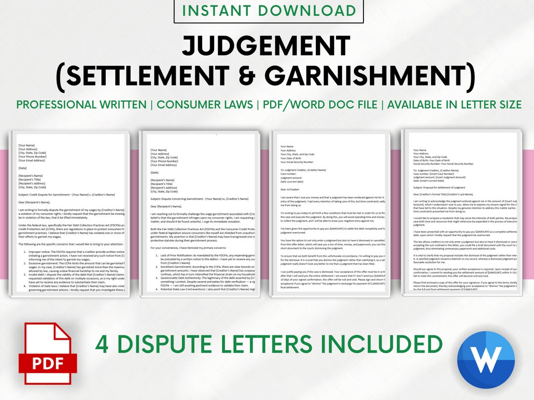 Judgement (settlement & Garnishment) Credit Dispute Letter Template ...