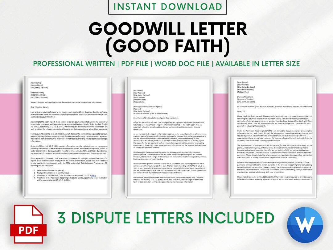 DIY Goodwill Letter Template: Credit Dispute, Late Payment Removal (PDF ...