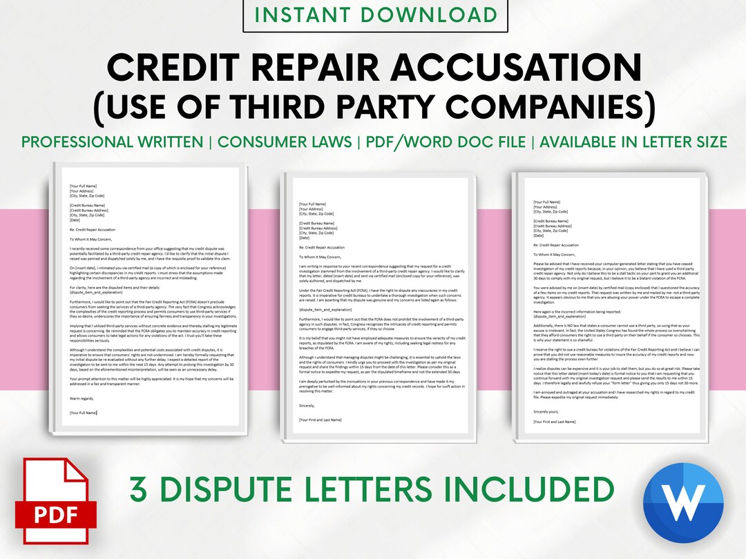 Credit Repair Accusation Dispute Letter Template (word & PDF) - Etsy