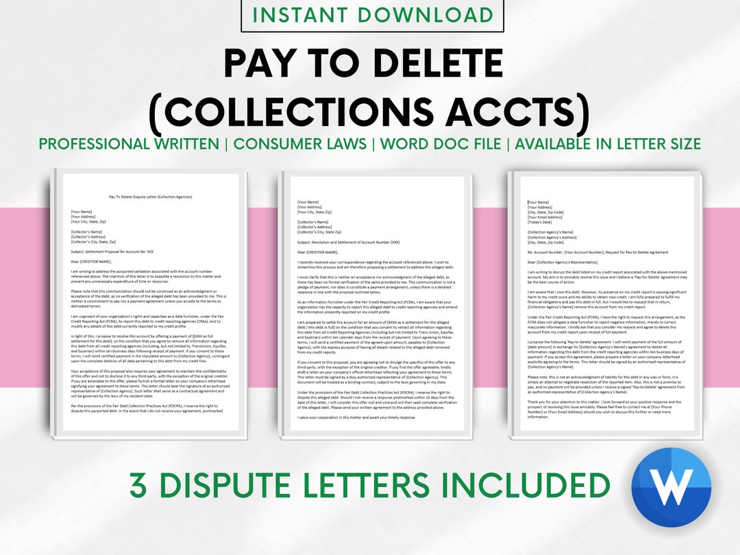 Pay to Delete collection Debt Agency Accounts Credit Dispute Letters ...