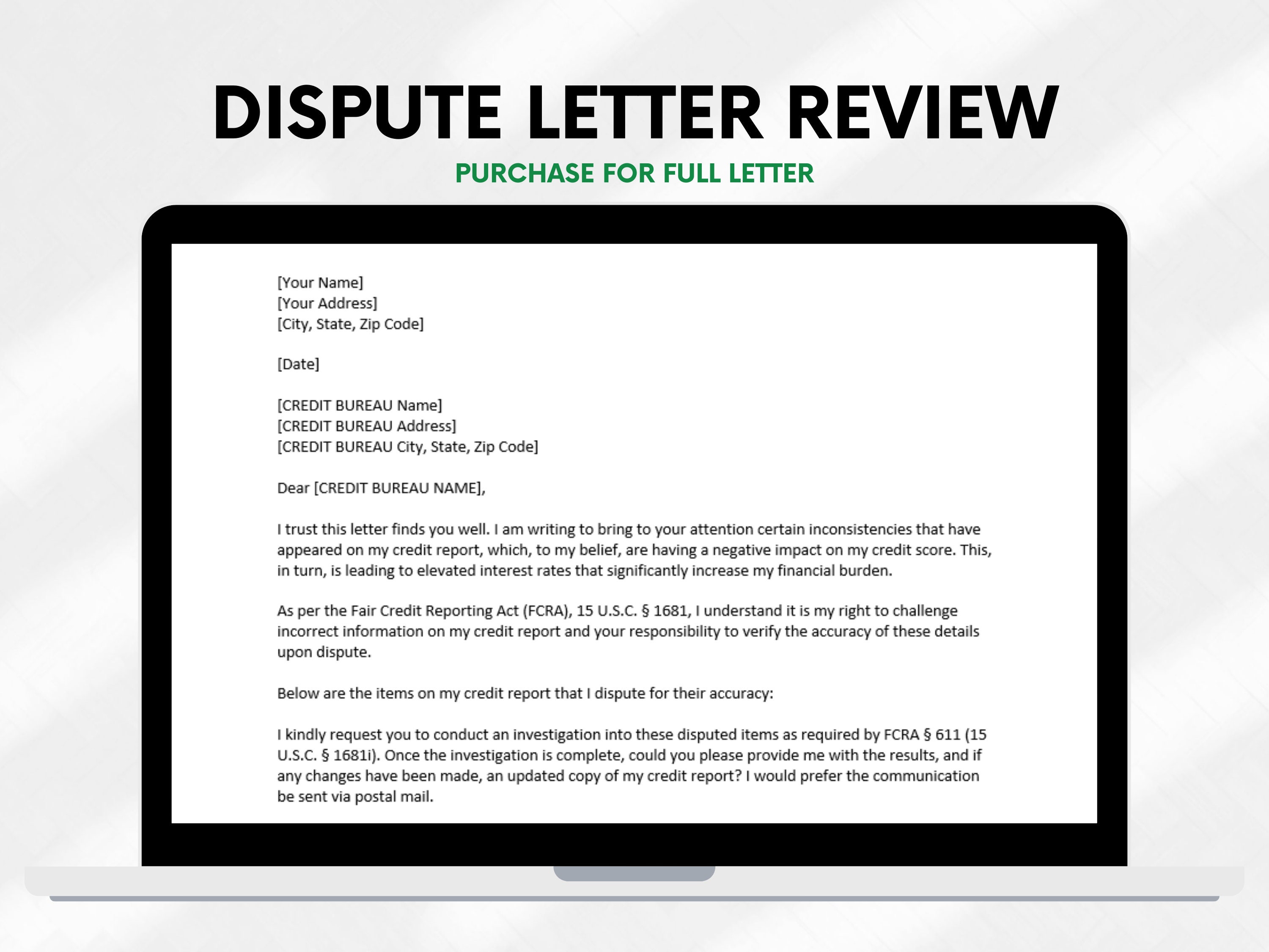 Credit Bureau Investigation Credit Dispute Letter Template | Factual ...