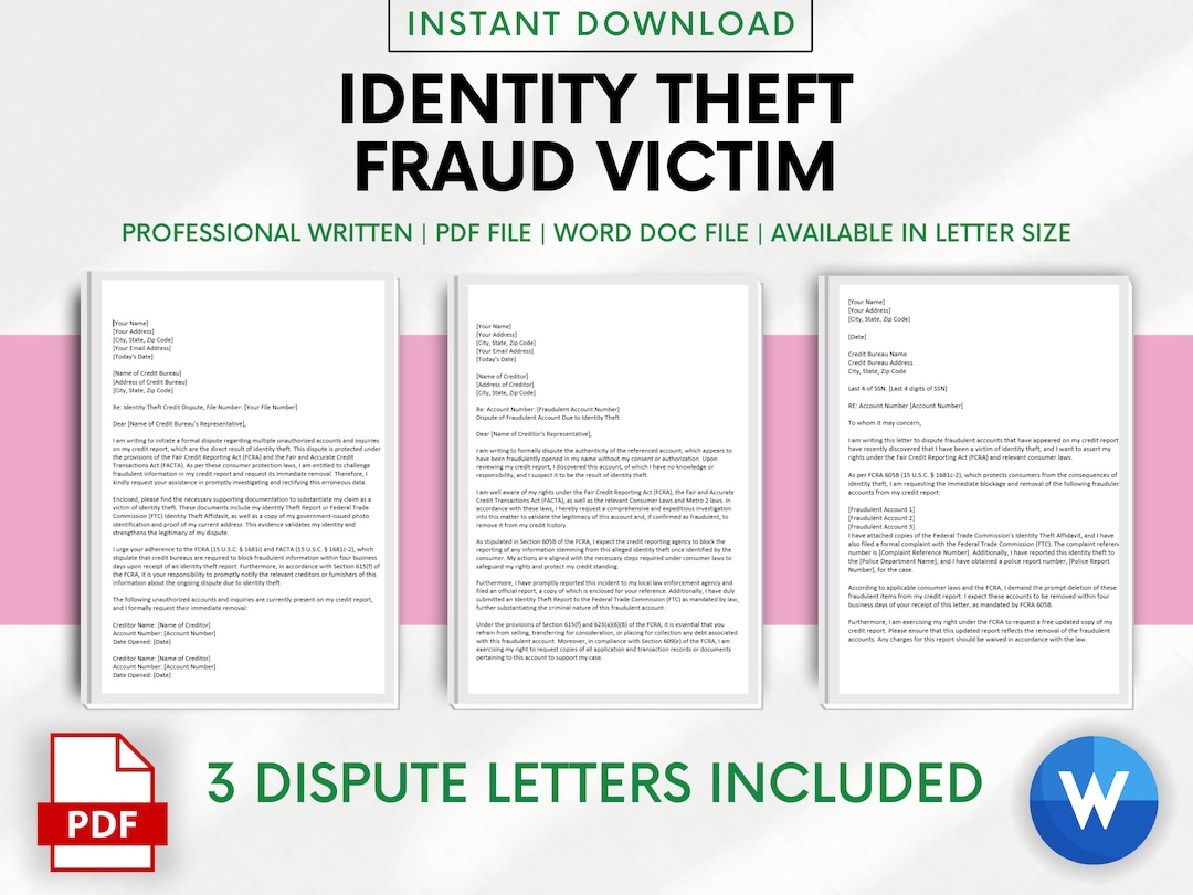 Identity Theft Credit Dispute Letter Template | Fraud Victim Letter ...