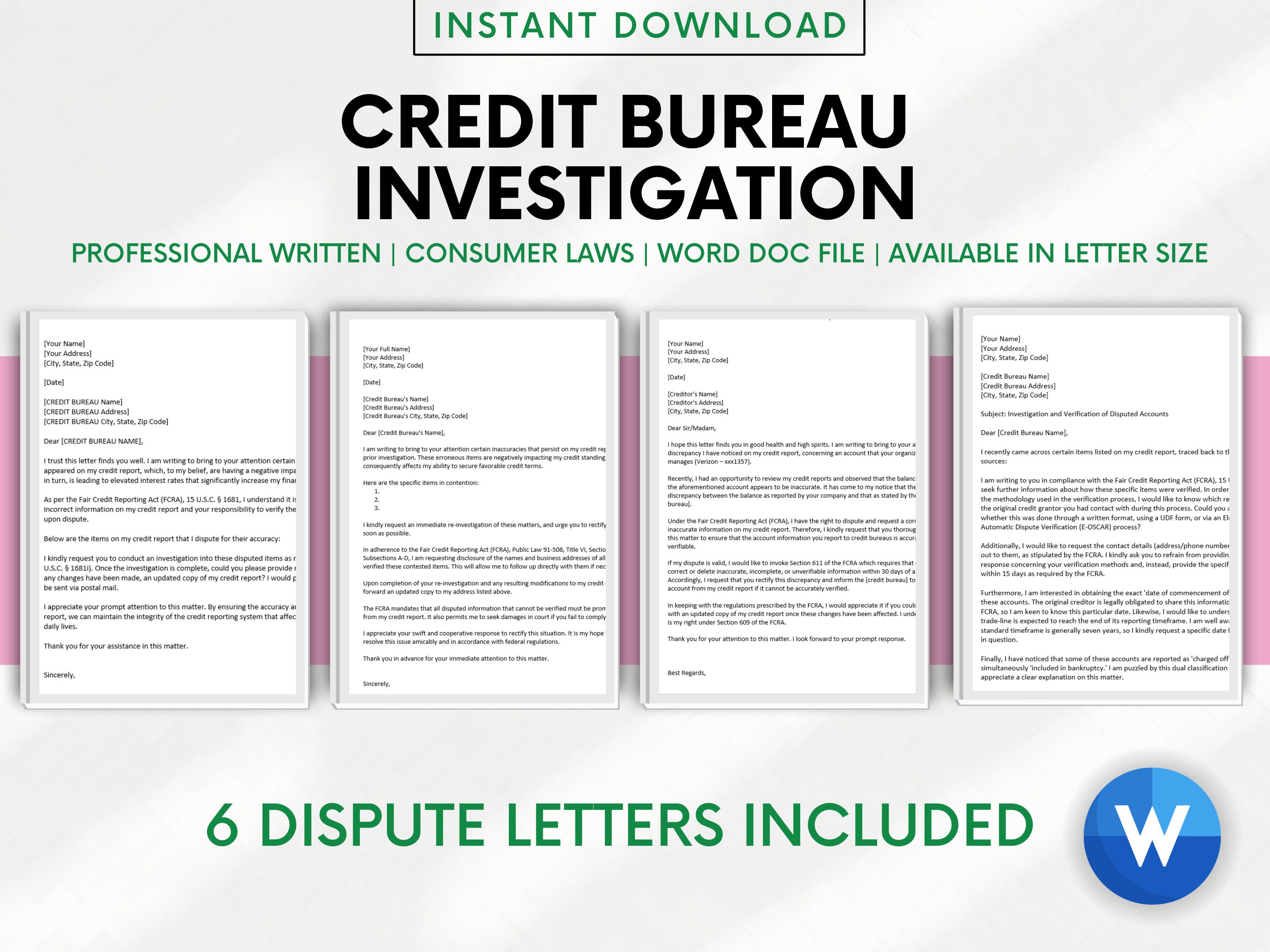Credit Bureau Investigation Credit Dispute Letter Template Factual ...