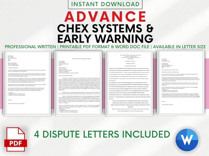 Chex Systems and Early Warning Letter | Credit Dispute Letters | DIY ...