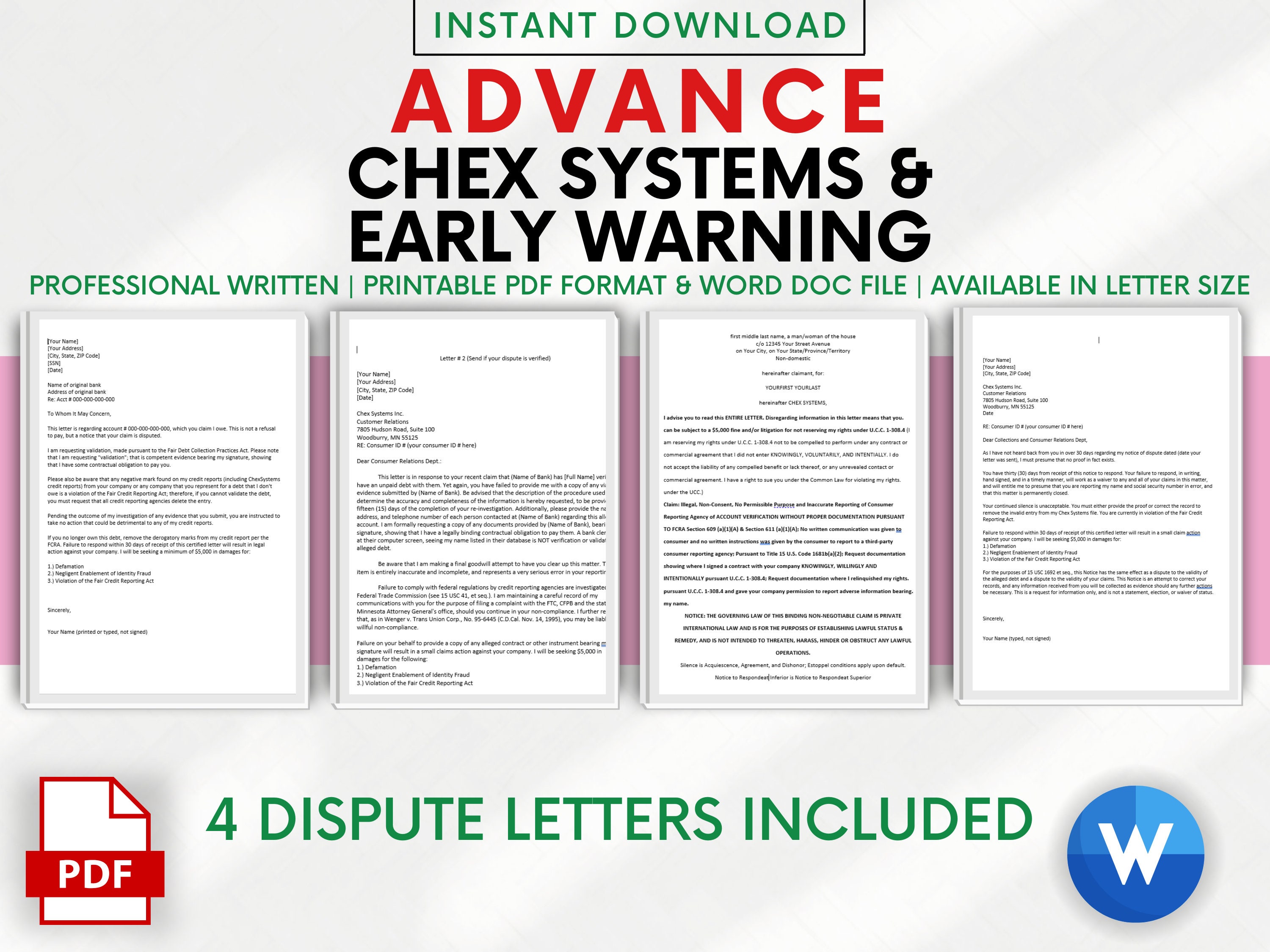 Chex Systems and Early Warning Letter | Credit Dispute Letters | DIY ...
