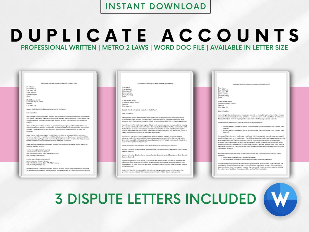Duplicate Accounts Credit Dispute Letter Template Boost - Etsy
