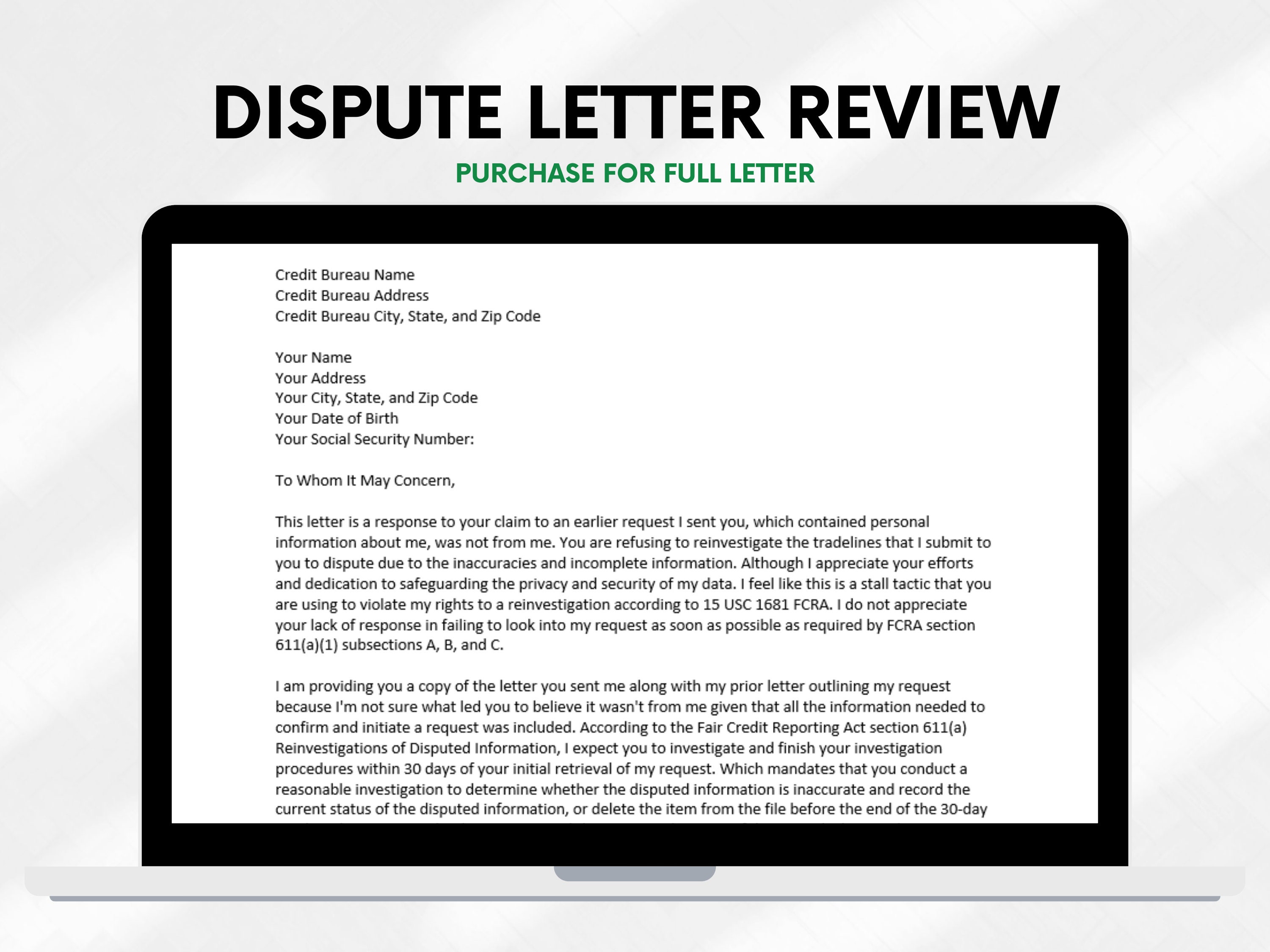Stall Tactic Response Credit Dispute Letters Template Credit - Etsy ...