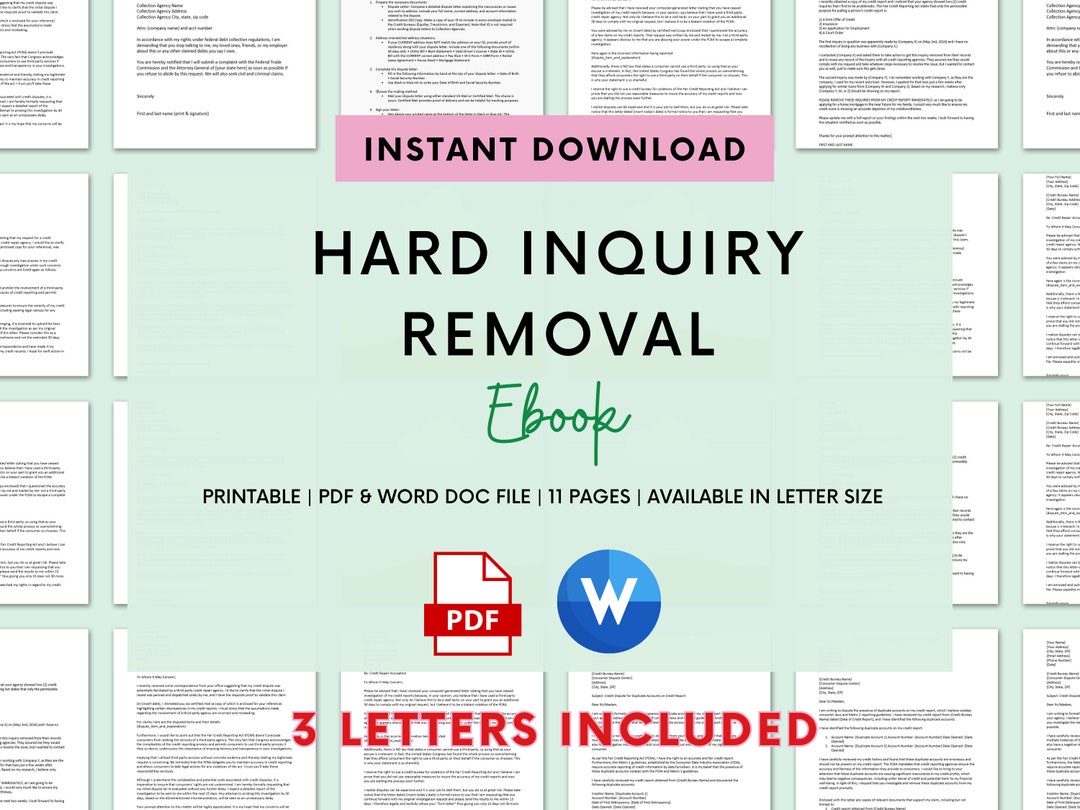 24 Hour Hard Inquiry Removal E Book | DIY Credit Repair Letter | Fast ...
