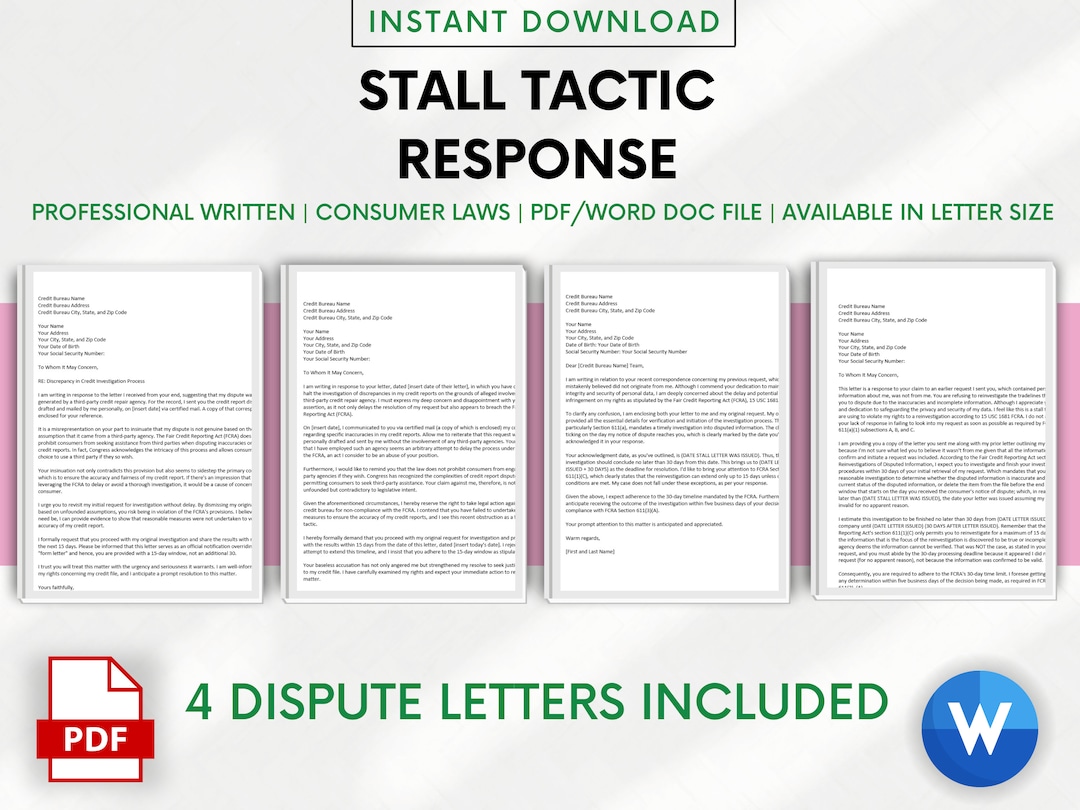 Credit Dispute Letter Template: Stall Tactic Response (PDF & Word) - Etsy
