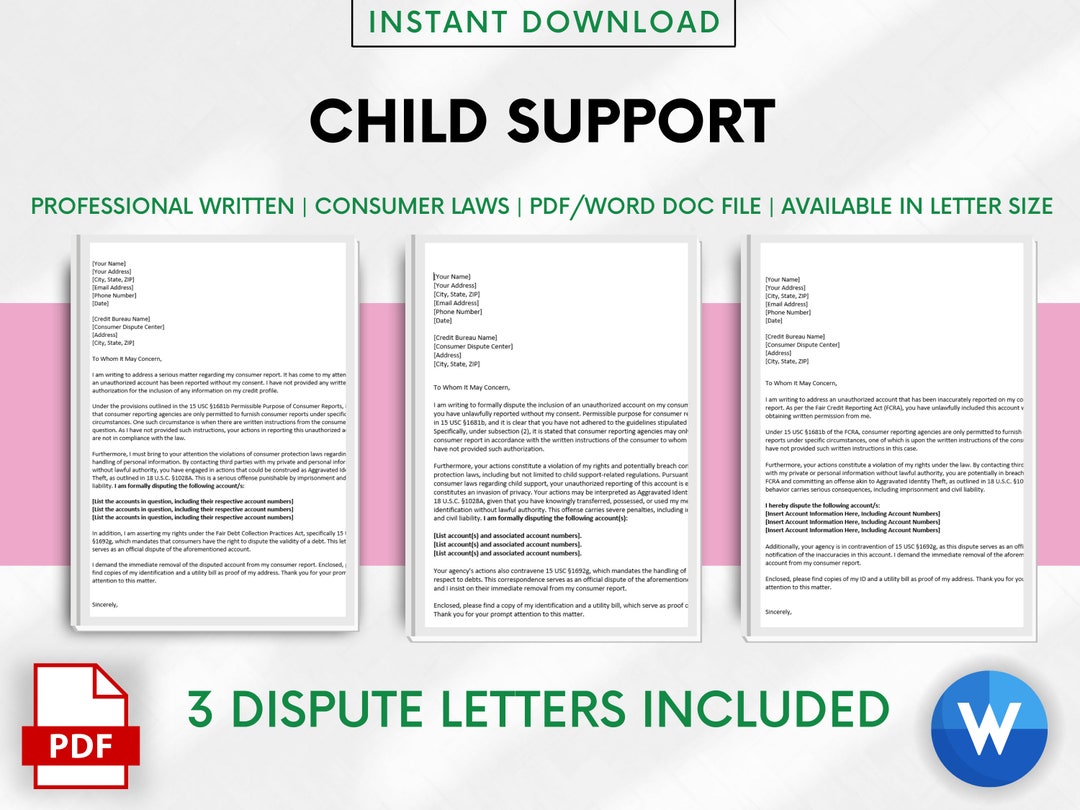 Child Support Dispute Letter Template: Credit Repair Kit (PDF & Word ...