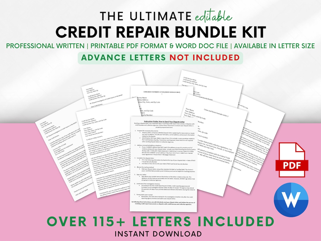 Credit Dispute Letter Template Bundle: DIY Credit Repair (PDF & Word ...